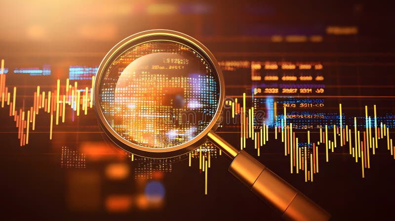 Magnifying Glass Over Digital Data Visualization Stock Image - Image of ...