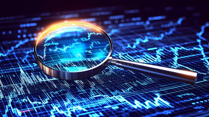 Magnifying Glass Over Digital Financial Data Chart Stock Photo - Image ...