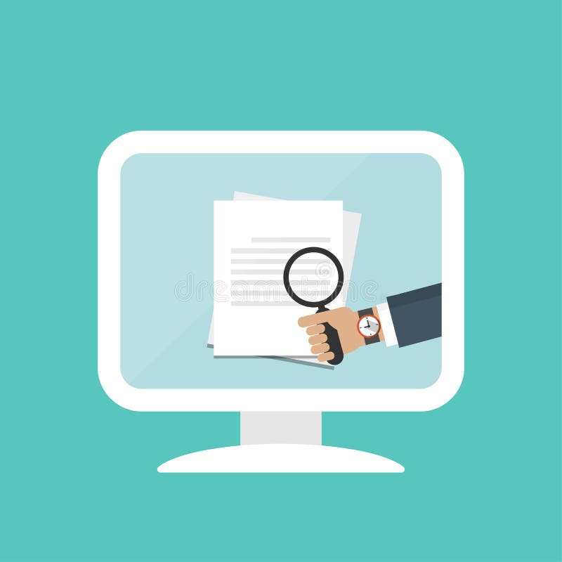 Magnifying Glass Over Document on Computer Stock Vector - Illustration ...