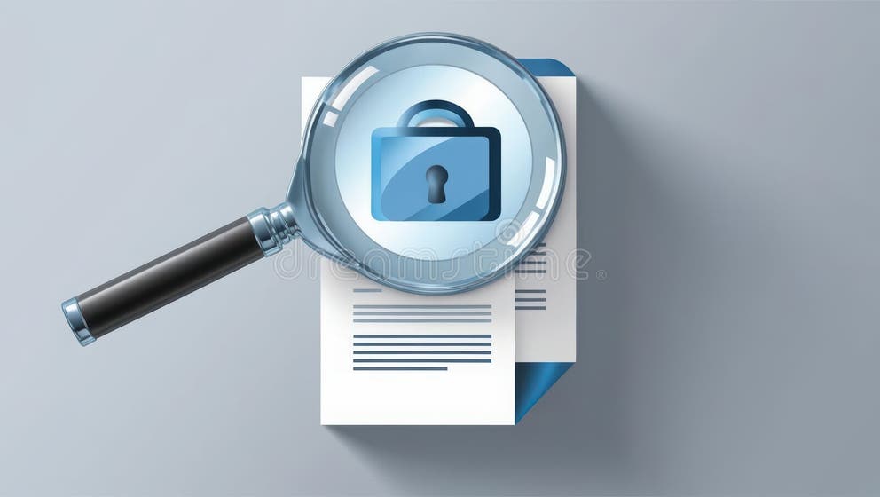 Magnifying Glass Over a Document with a Lock Icon Symbolizing Security ...