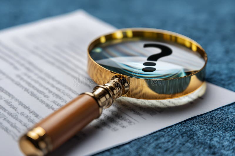 Magnifying Glass Over Document with Question Mark Symbolizing Inquiry ...