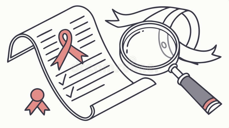 Magnifying Glass Over a Document with Ribbon, Representing Research ...
