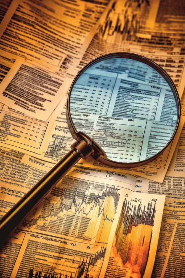 Magnifying Glass Over Financial Reports Stock Illustration ...