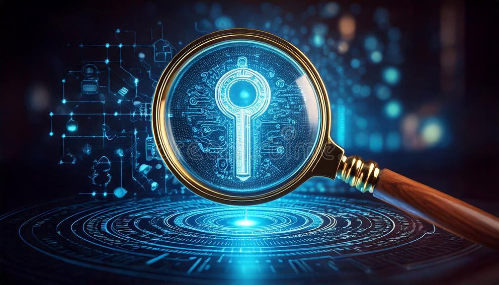 Magnifying Glass Over Glowing Keyhole: Digital Security and Access ...