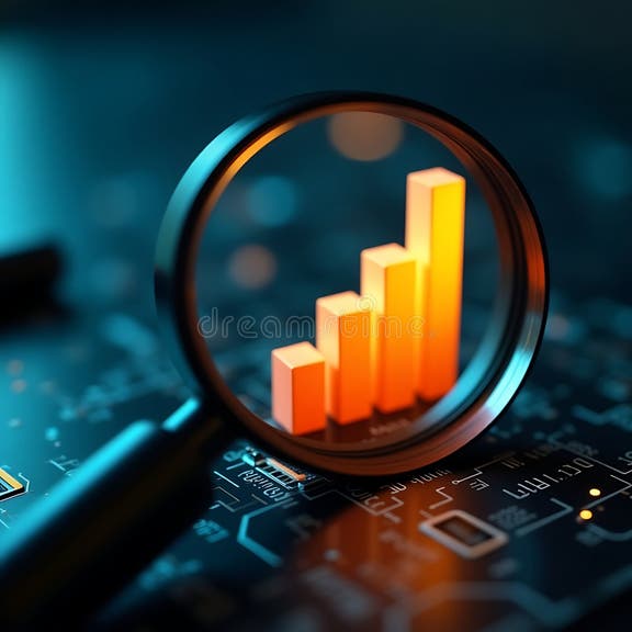 Magnifying Glass Over Growth Chart Representing Financial Analysis and ...