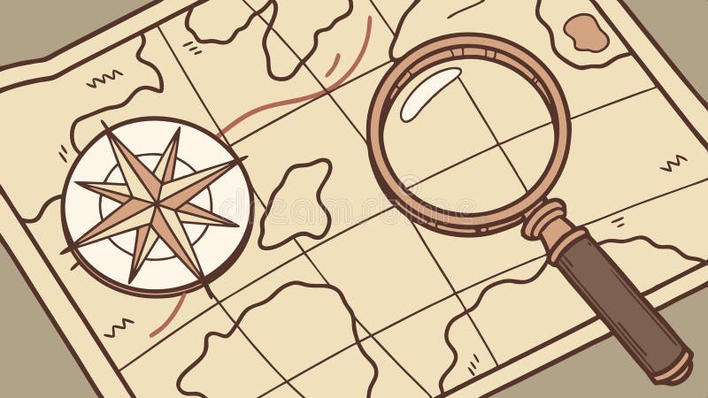 Magnifying Glass Over Map with Compass, Explore Travel and Discovery ...
