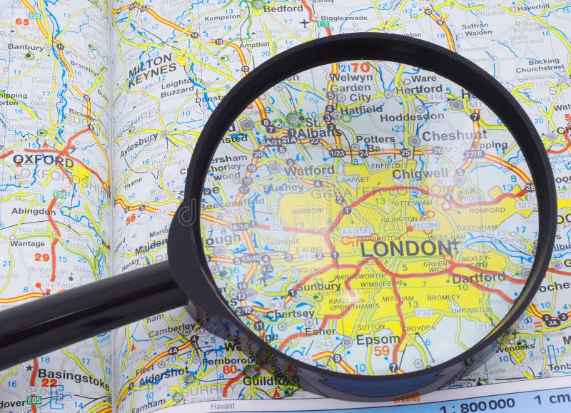Magnifying Glass Over the Map of London Stock Photo - Image of ...