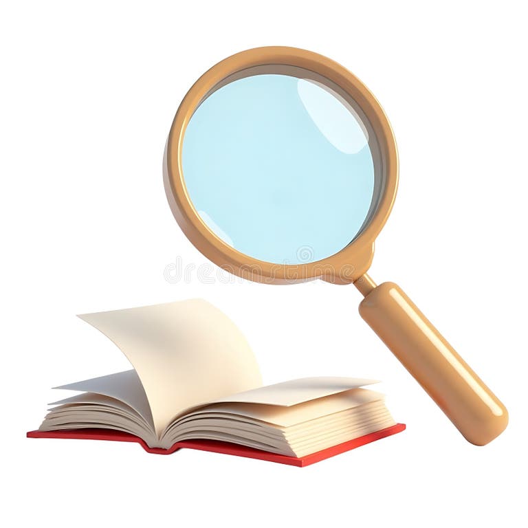 Magnifying Glass Over Open Book Research Reading Knowledge Learning ...