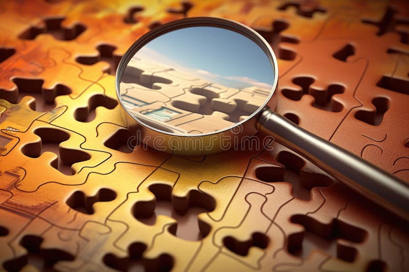 Magnifying Glass Over a Single Puzzle Piece Stock Illustration ...