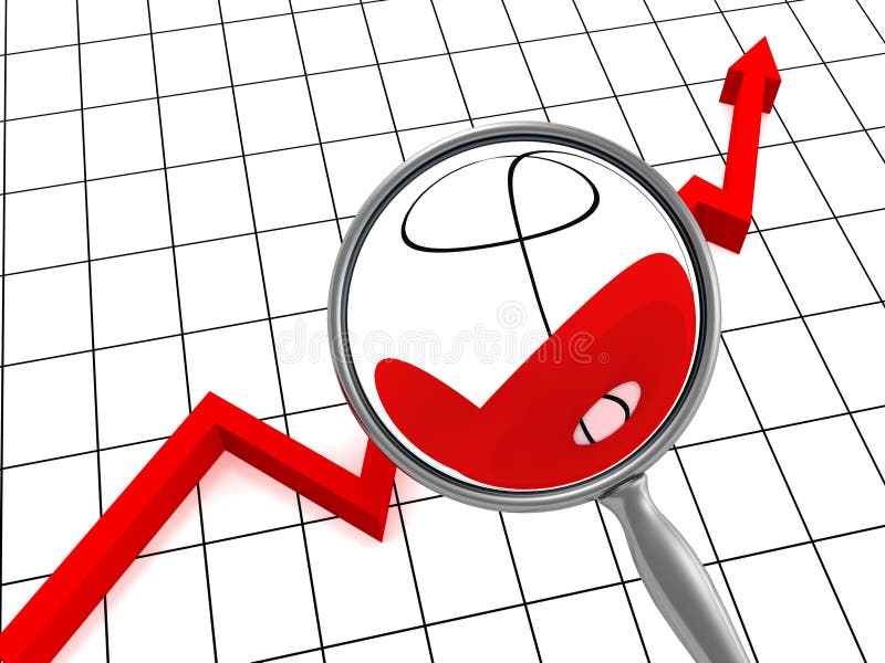 Magnifying Glass Over Top of Red Business Graph Stock Illustration ...