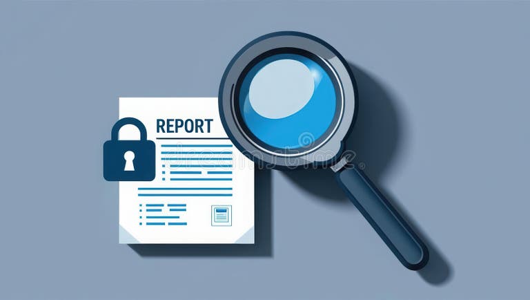 Magnifying Glass Over Two Secure Documents with Blue Locks Representing ...