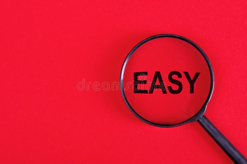 Magnifying Glass Over Word Easy on Red Background Stock Image - Image ...