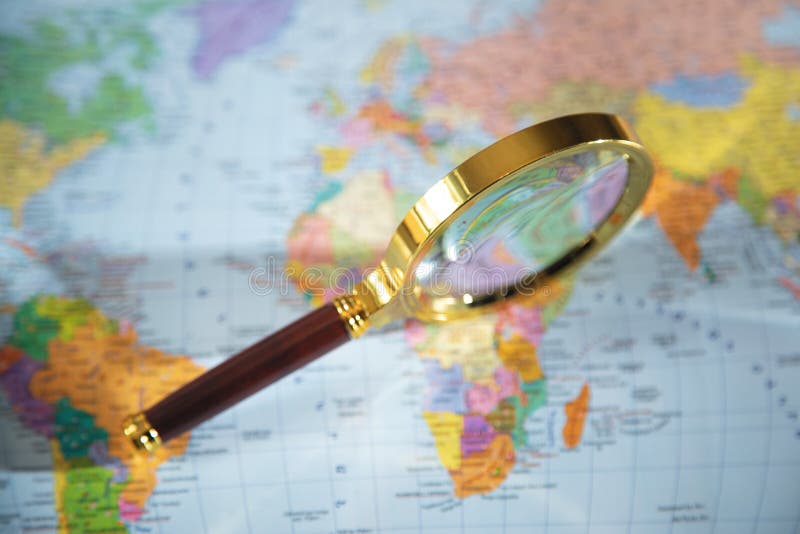 Magnifying Glass Over the World Map Stock Image - Image of travel ...