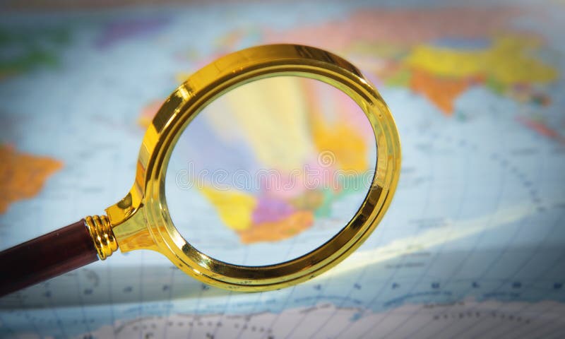Magnifying Glass Over the World Map Stock Image - Image of geography ...