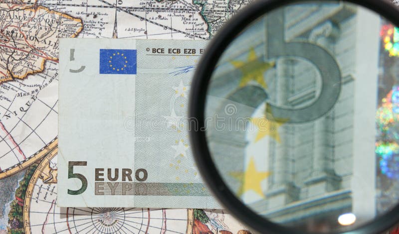 Magnifying Glass and Paper Currency Stock Photo - Image of market ...