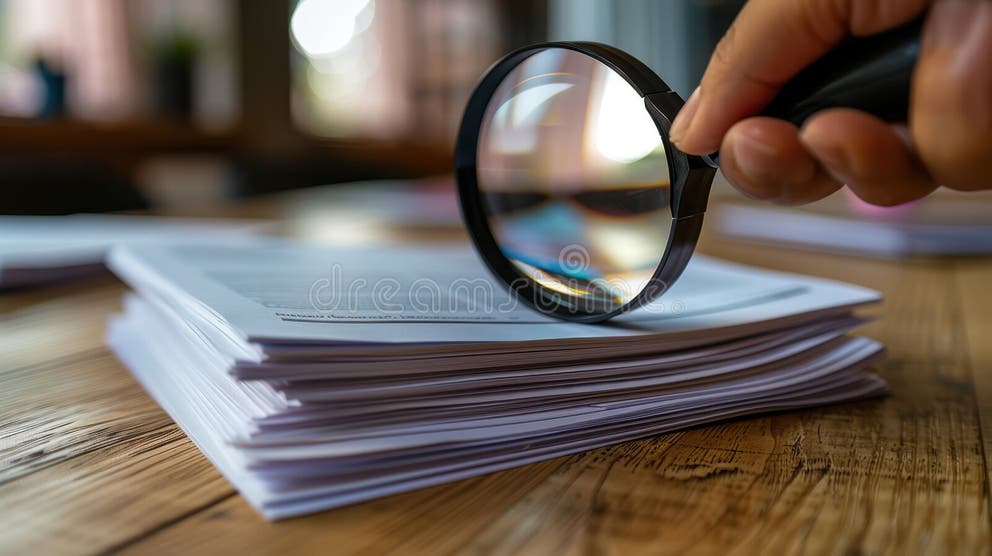 The Magnifying Glass on Papers.AI Generated Image Stock Image - Image ...