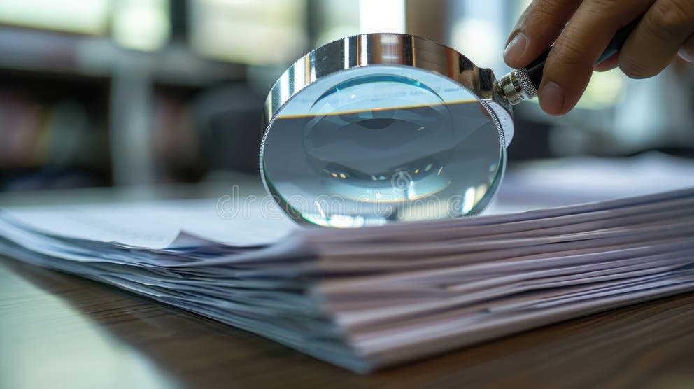 The Magnifying Glass on Papers.AI Generated Image Stock Photo - Image ...