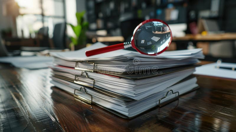 The Magnifying Glass on Papers.AI Generated Image Stock Photo - Image ...