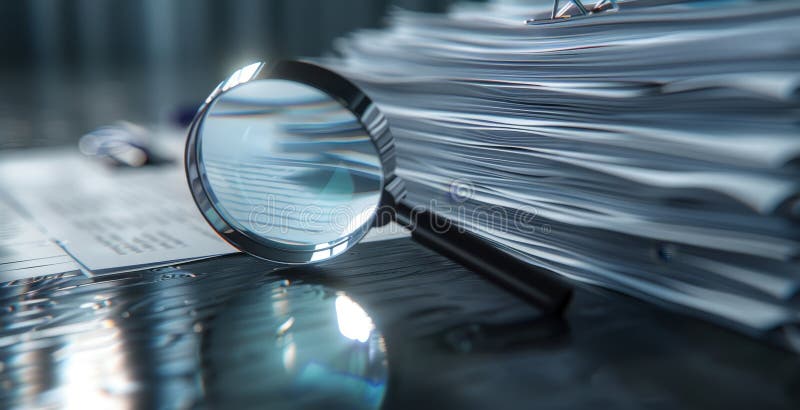 The Magnifying Glass on Papers. AI Generated Stock Photo - Image of ...