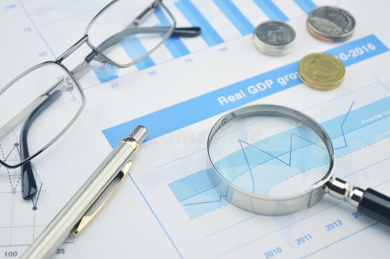 291 Magnifying Glass Pen Glasses Financial Chart Graph Stock Photos ...
