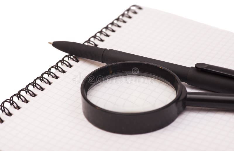 Magnifying Glass,Pen and Notebook Stock Image - Image of ideas ...