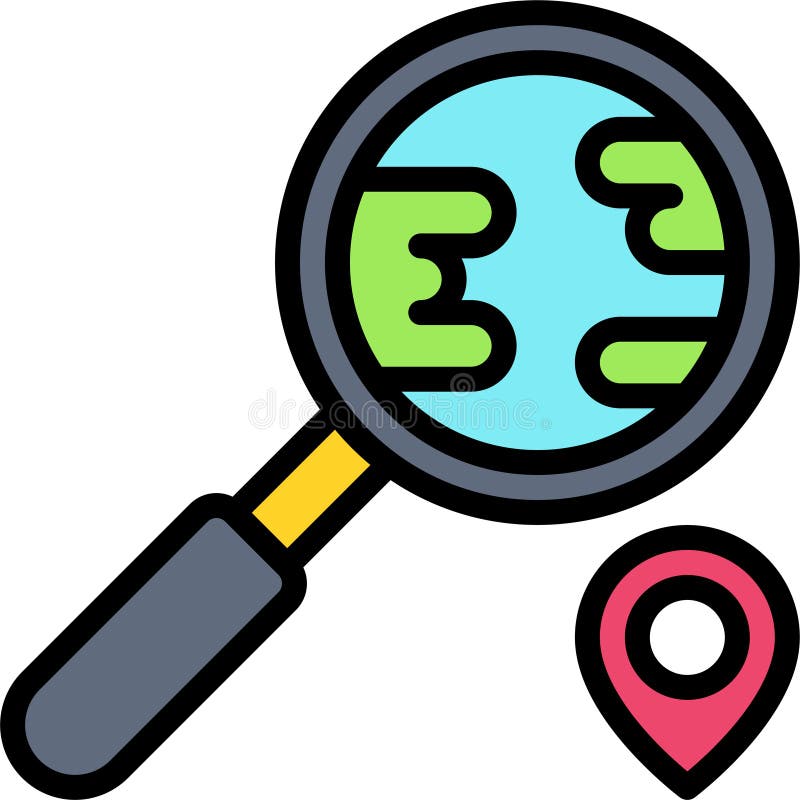 Magnifying Glass and Pin Icon, Location Map and Navigation Vector Stock ...