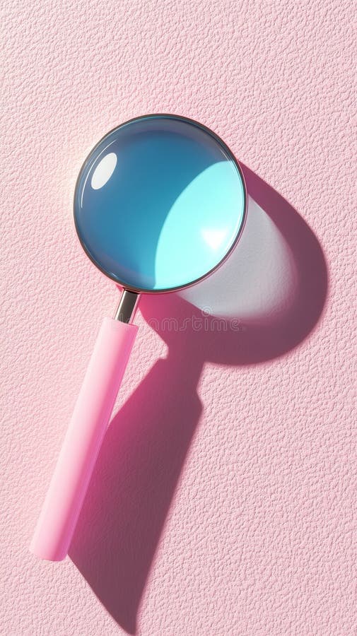 Magnifying Glass with Pink Handle Casting Shadow on Pink Surface Stock ...