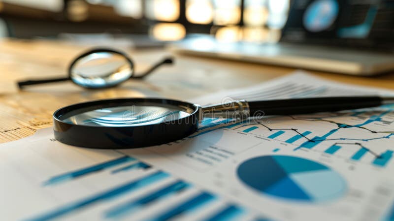 The Magnifying Glass on Reports..AI Generated Image Stock Image - Image ...