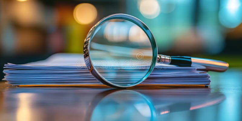 A Magnifying Glass is Placed Over a Stack of Various Documents for ...