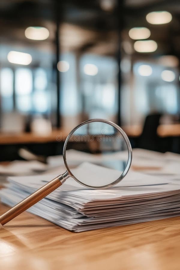 A Magnifying Glass Placed Over Various Papers in a Professional Office ...