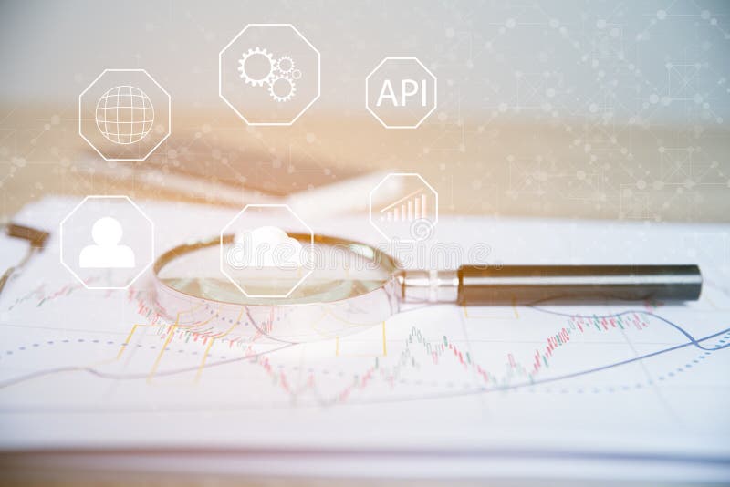 A Magnifying Glass Placed on a Stock Chart Stock Photo - Image of ...
