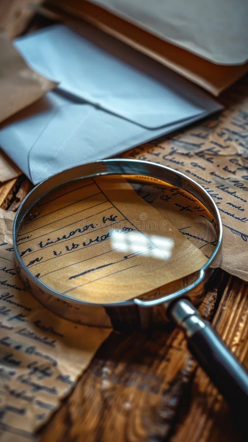 A Magnifying Glass is Placed on a Table Covered with Old Letters and ...