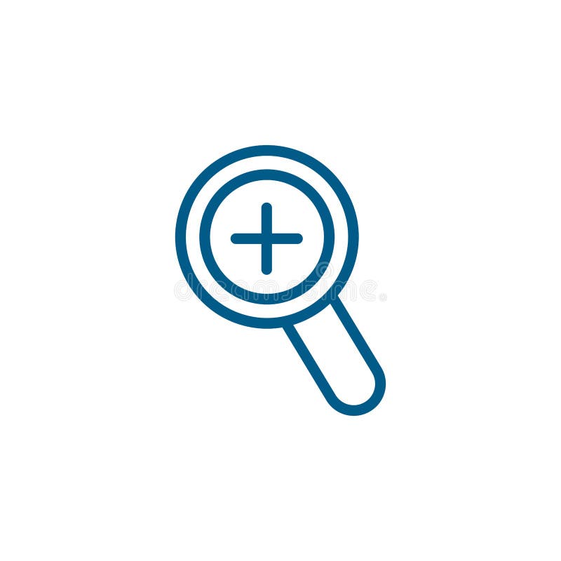 Magnifying Glass Plus Line Blue Icon on White Background. Blue Flat ...