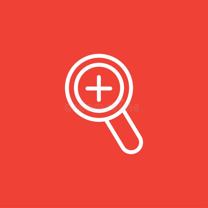 Magnifying Glass Plus Line Icon on Red Background. Red Flat Style ...
