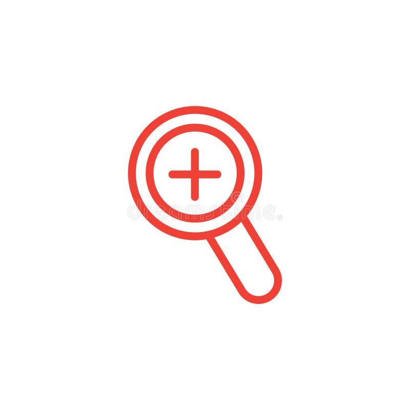 Magnifying Glass Plus Line Red Icon on White Background. Red Flat Style ...