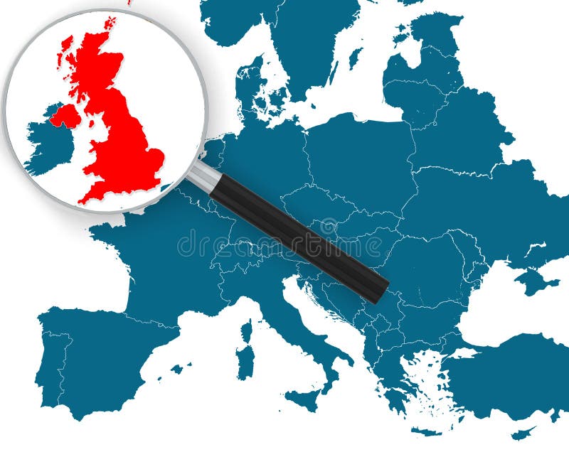 Magnifying Glass Pointing at United Kingdom Map Stock Illustration ...