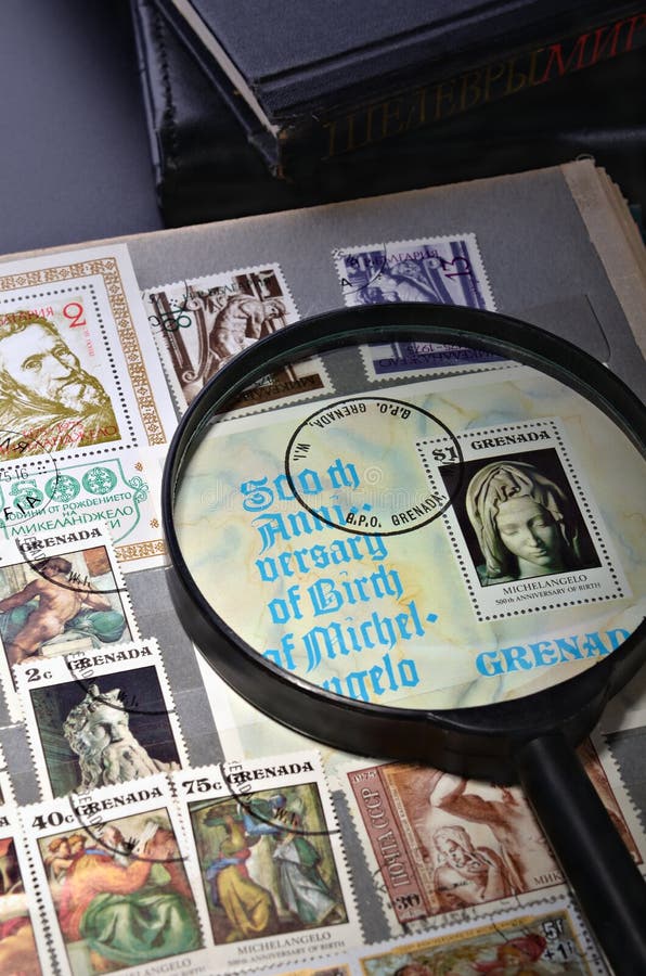 Magnifying Glass on a Postage Stamp Editorial Stock Image - Image of ...