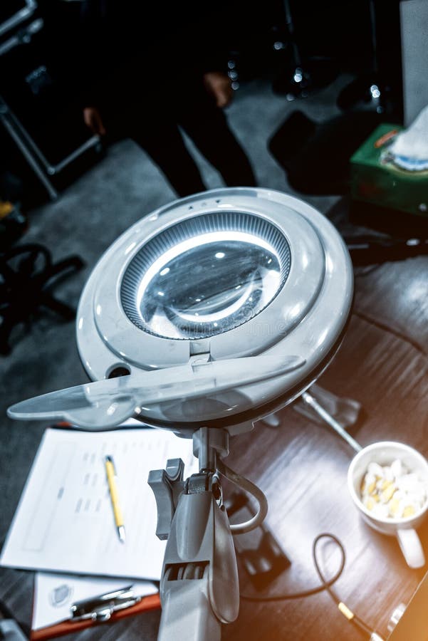 Magnifying Lens of the Microscope. Old Iron Microscope with Magnifying ...