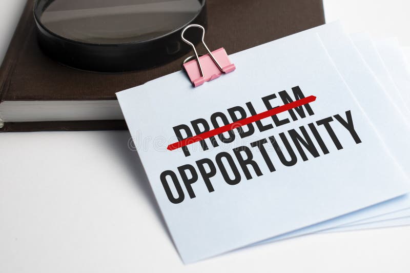 Magnifying Glass with Problem Opportunity Sign on the Paper Sheet Stock ...