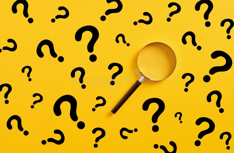 Magnifying Glass and Question Mark Signs on Yellow Background ...