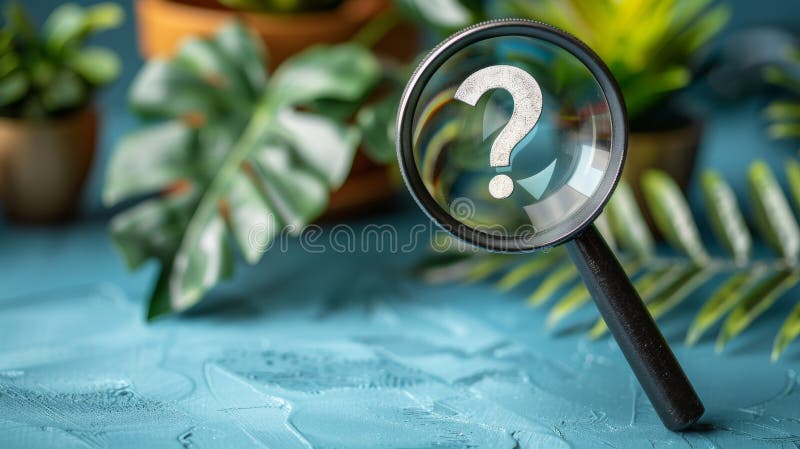 Magnifying Glass with Question Mark on Tropical Background, Search and ...