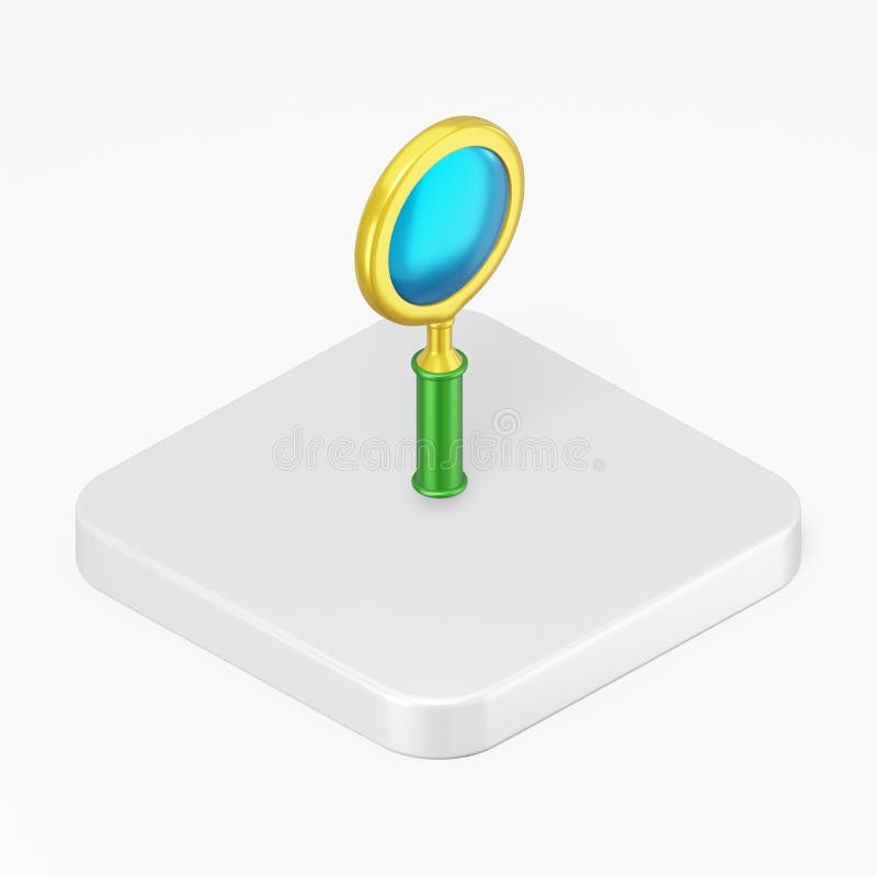 Magnifying Glass Realistic Logo Icon. 3d Rendering Square Button Key ...