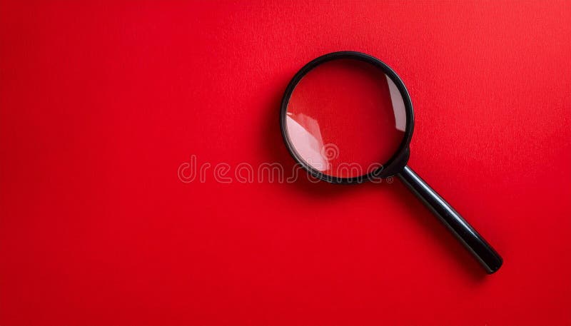 Magnifying Glass on Red Background. Flat Lay. Top View Stock ...