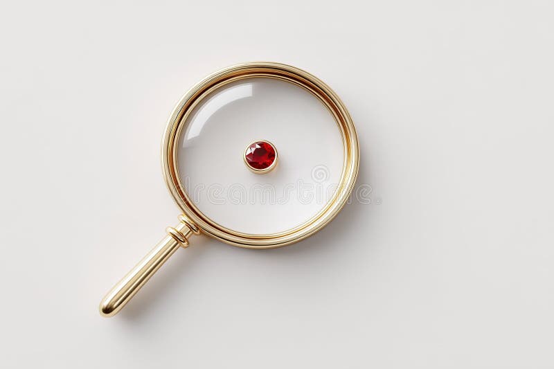 Magnifying Glass with a Red Gem Centered on a Light Background for ...