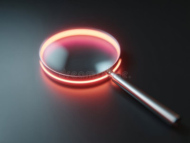 A Magnifying Glass with a Red Light Shining through it Stock Image ...
