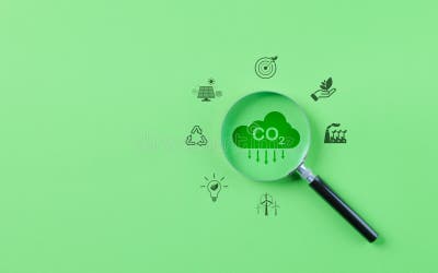 Magnifying Glass with Reduce CO2 Emission Concept, Environment Icons ...