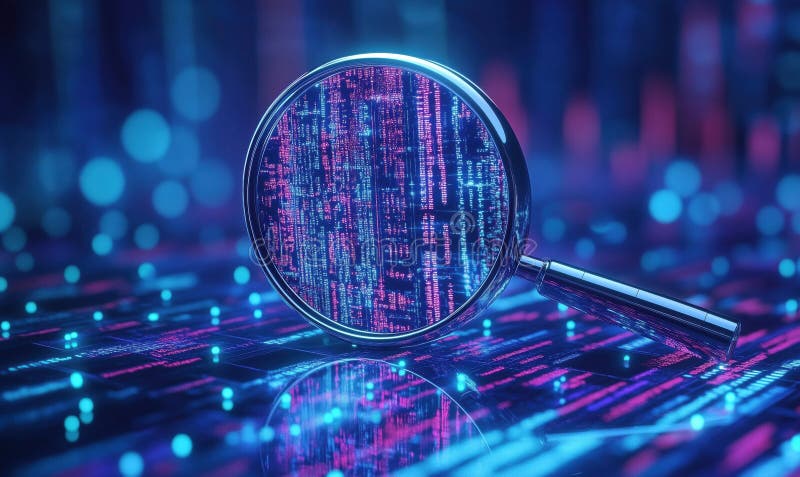 Magnifying Glass Reflecting Digital Data, Vibrant Colors, Abstract ...