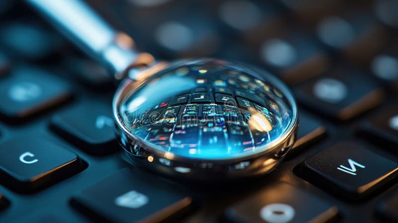 Magnifying Glass Reflecting Keyboard, Data, and Technology Stock ...