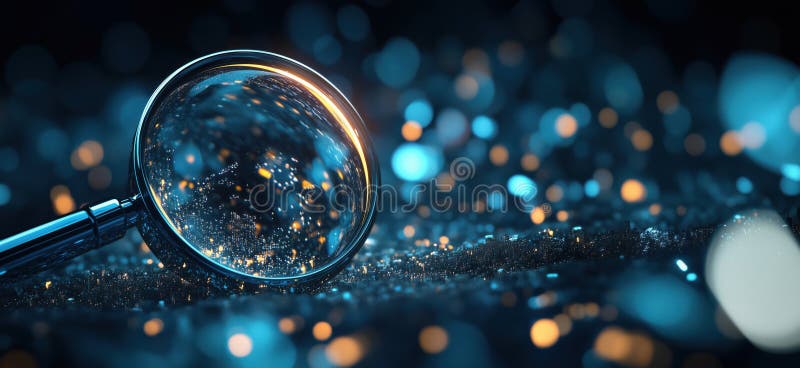 Magnifying Glass Reflecting Shimmering Bokeh Lights, Creating a ...