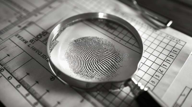 Thumbprint Under a Magnifying Glass Resting on Paper. Generative AI ...